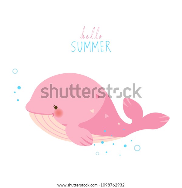 Cute Pink Whale On White Background Stock Vector (Royalty Free) 1098762932