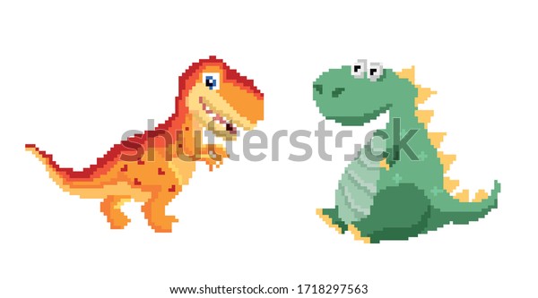 Cute Pixel Dinosaur Isolated On White Stock Vector (Royalty Free ...
