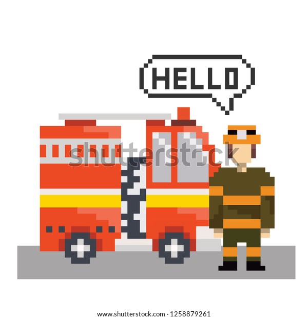 Cute Pixel Fireman Say Hello Stock Vector (Royalty Free) 1258879261 ...