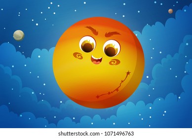 Cute Planet Mars Cartoon On Blue Stock Vector (Royalty Free) 1071496763 ...