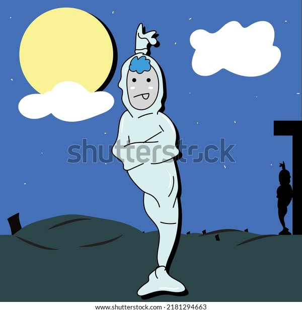 Cute Pocong Indonesia Ghost Under Full Stock Vector (Royalty Free ...