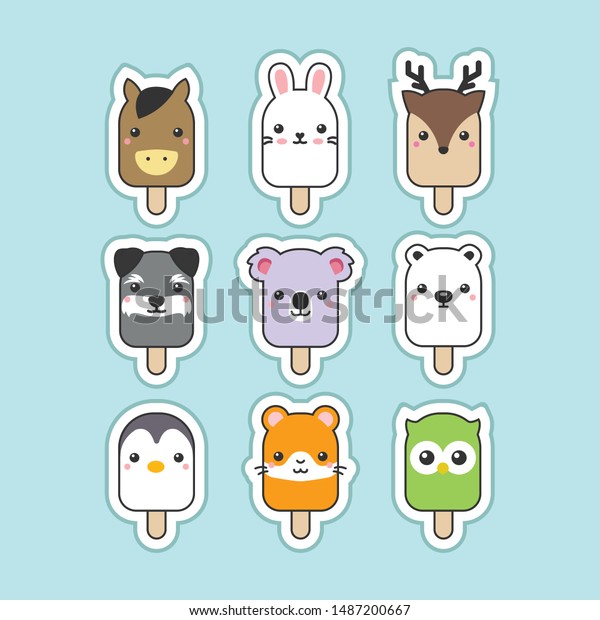 Cute Popsicles Animal Character Design Stock Vector (Royalty Free ...