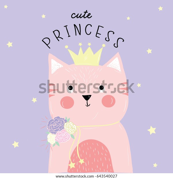 Cute Princess Cat Illustration Vector Print Stock Vector (Royalty Free ...