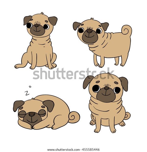 Cute Pugs Dogs Hand Drawing Isolated Stock Vector (Royalty Free ...