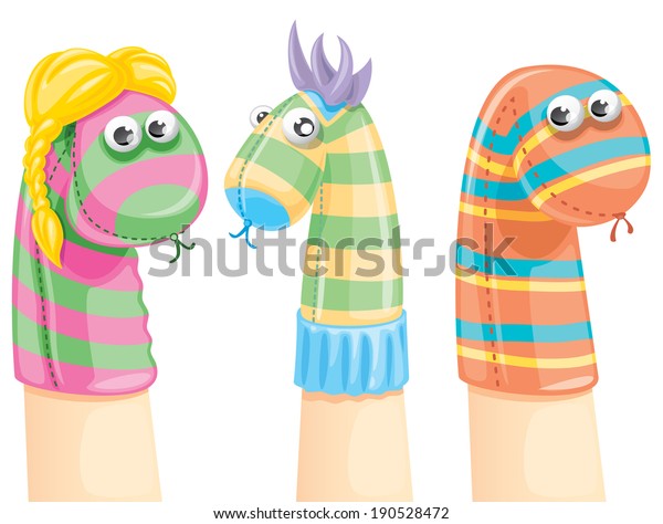 Cute Puppets Cartoon Characters Made Socks Stock Vector (Royalty Free ...