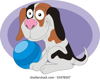 Cute Puppy Ball Color Raster Illustration Stock Illustration 64744438