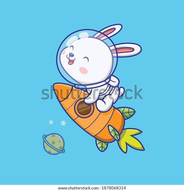 Cute Rabbit Astronaut Riding Rocket Rabbit Stock Vector (Royalty Free ...