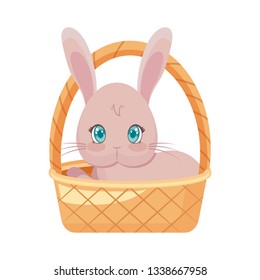 Cute Rabbit Basket Easter Celebration Stock Vector (Royalty Free ...
