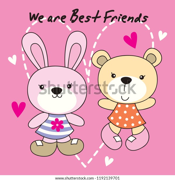 Vektor Stok Cute Rabbit Bear Cartoon Illustrations (Tanpa Royalti ...