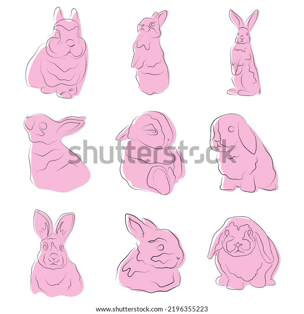 Cute Rabbit Bunny Line Art Color Stock Vector (Royalty Free) 2196355223 ...