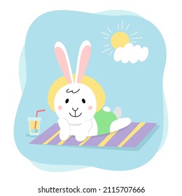 Cute Rabbit Bunny Lying On Mat Stock Vector (Royalty Free) 2115707666 ...