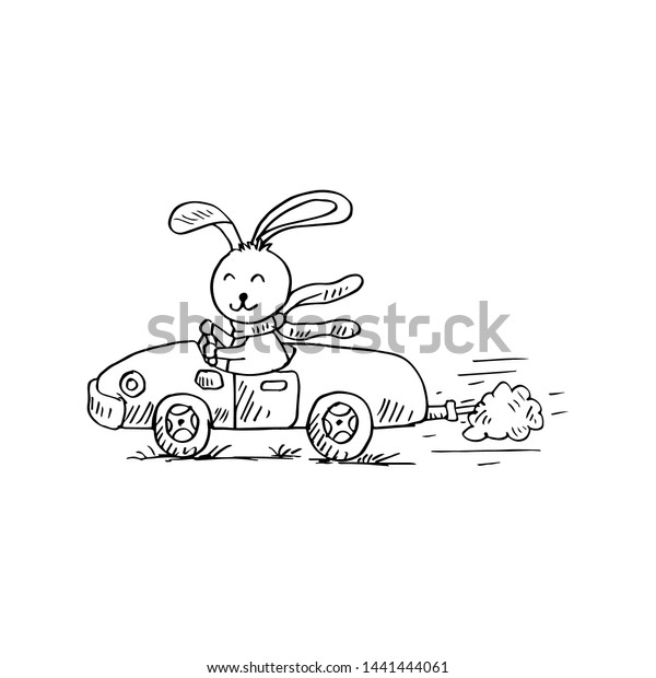 Cute Rabbit Cartoon Driving Car Black Stock Vector (Royalty Free ...