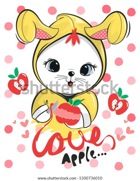 Cute Rabbit Cartoon Peeling Red Apple: เวกเตอร์สต็อก (ปลอดค่าลิขสิทธิ์ ...