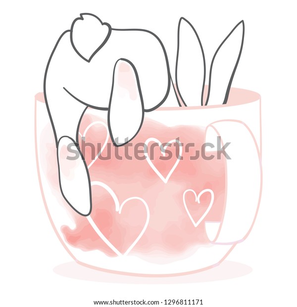Cute Rabbit Cup Cartoon Style Vector Stock Vector (Royalty Free) 1296811171