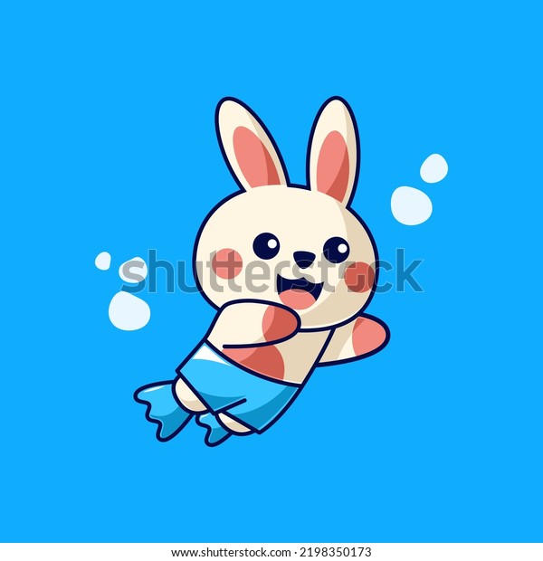 Cute Rabbit Diving Under Sea Cartoon Stock Vector (Royalty Free ...