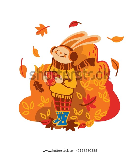 Cute Rabbit Drink Morning Coffee Enjoy Stock Vector (Royalty Free ...