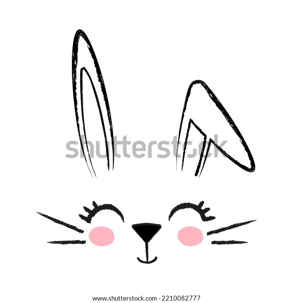 Cute Rabbit Face Curved Ear Doodles Stock Vector (Royalty Free ...