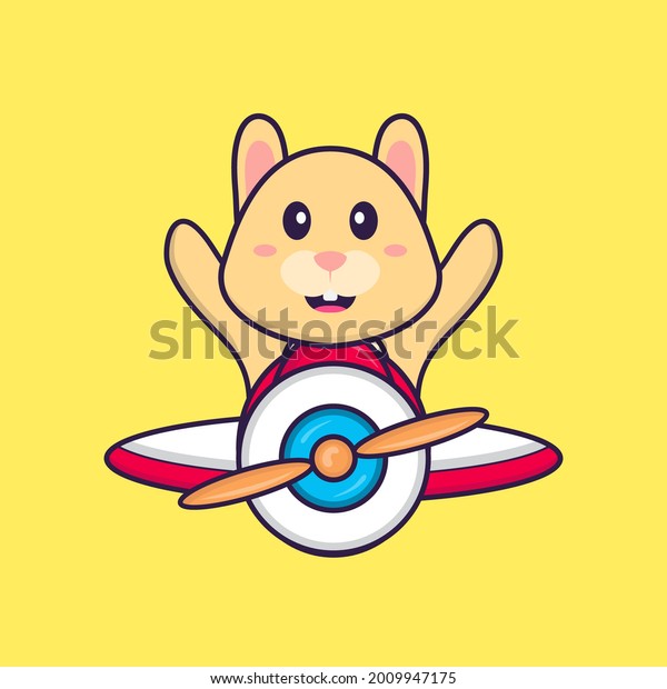 Cute Rabbit Flying On Plane Animal Stock Vector (Royalty Free ...