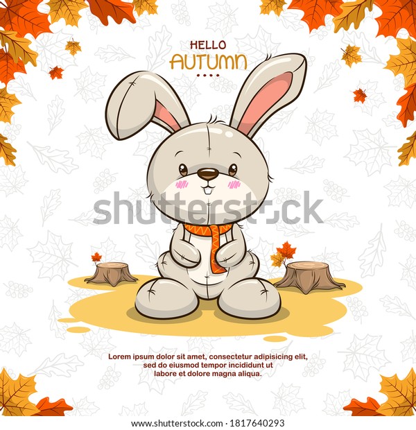 Cute Rabbit Hello Autumn Cartoon Illustration Stock Vector (Royalty ...
