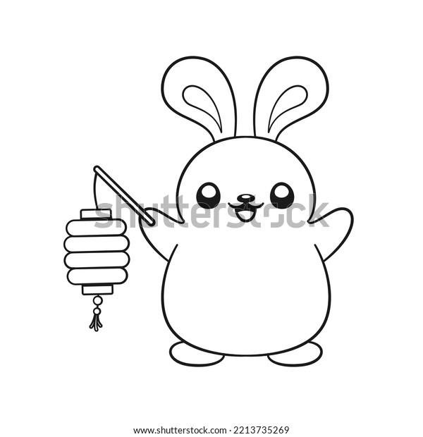 Cute Rabbit Holding Chinese Lantern Outline Stock Vector (Royalty Free ...