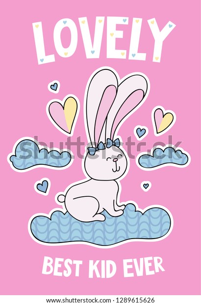 Cute Rabbit On Cloud Cartoon Hand Stock Vector (Royalty Free ...