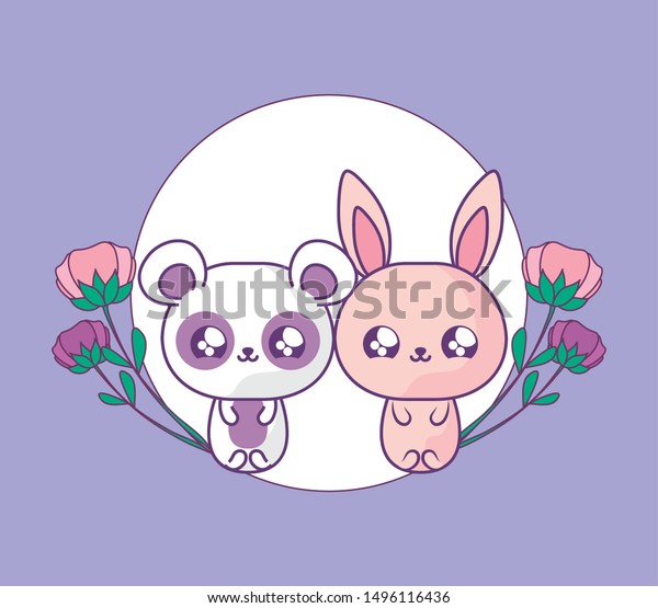 cute rabbit with panda bear baby animals kawaii