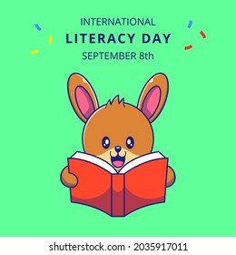 Cute Rabbit Reading Book Cartoon Illustration Stock Vector (Royalty ...