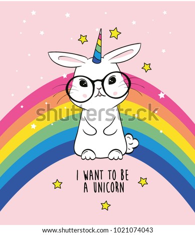 Cute Rabbit Unicorn arkivert vektor (royalty-fritt) 1021074043 ...