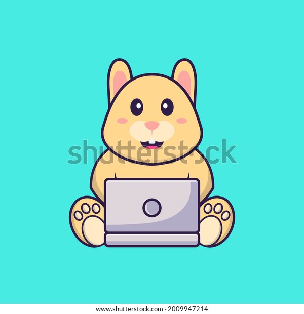 Cute Rabbit Using Laptop Animal Cartoon Stock Vector (Royalty Free ...