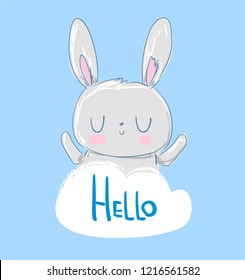 Cute Rabbit Vector Illustration Hello Letters: vector de stock (libre ...