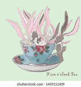 Cute Rabbits Going Drink Tea Cup Stock Vector (Royalty Free) 1459111439