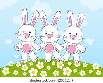 Cute Rabbits On Spring Meadow Stock Vector (Royalty Free) 125331149 ...