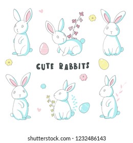 Cute Rabbits Set Hand Drawn Vector Stock Vector (Royalty Free ...