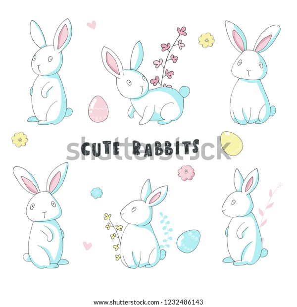 Cute Rabbits Set Hand Drawn Vector Stock Vector (Royalty Free) 1232486143