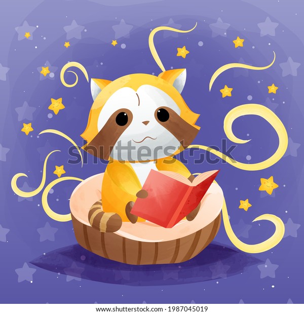 Cute Raccoon Reading Book Vector Cartoon Stock Vector (Royalty Free ...