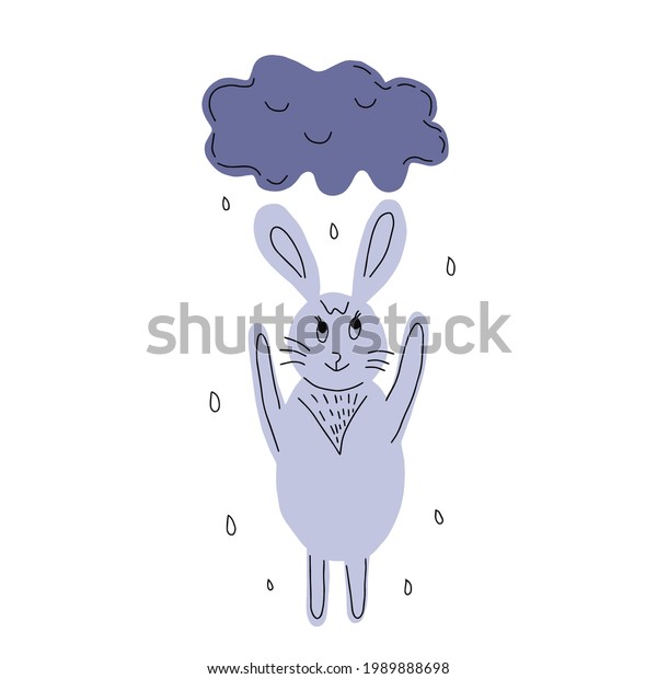 Cute Rain Cloud Bunny Doodle Style Stock Vector (Royalty Free ...