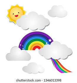 Cute Rainbow Paper Cloud Paper Sun Stock Vector (Royalty Free ...