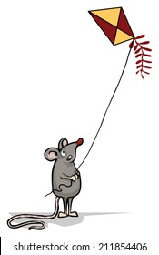 Cute Rat Mouse Flying Kite Vector Stock Vector (Royalty Free) 211854406 ...
