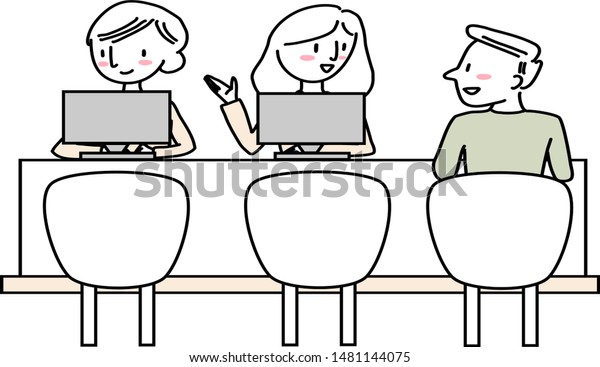 Cute Receptionists Working Front Office Friendly Stock Vector (Royalty ...