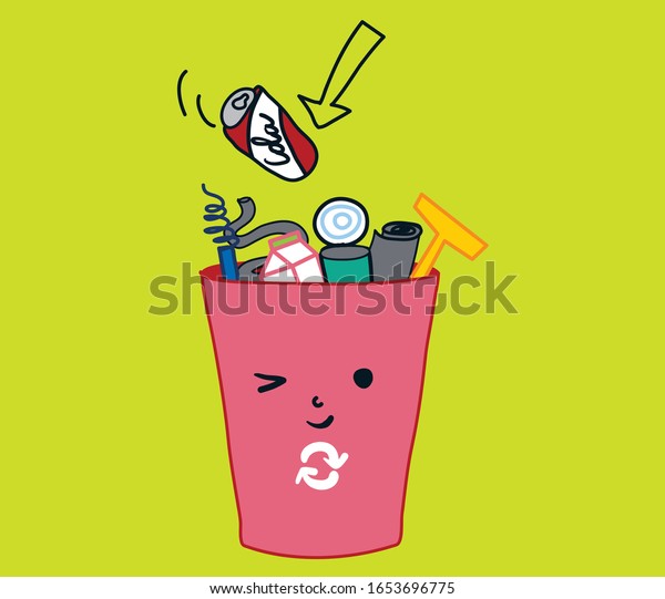 Cute Recycling Bin Full Trash Vector Stock Vector (Royalty Free ...