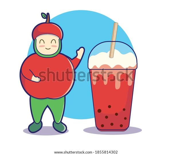 Cute Red Apple Milky Drink Stock Vector (Royalty Free) 1855814302 ...