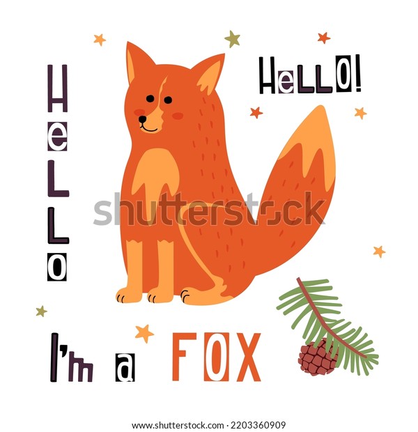 Cute Red Fox Hand Lettered Text Stock Vector (Royalty Free) 2203360909 ...