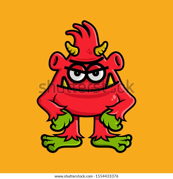 Cute Red Monster Cartoon Illustration Logo Stock Vector (Royalty Free ...
