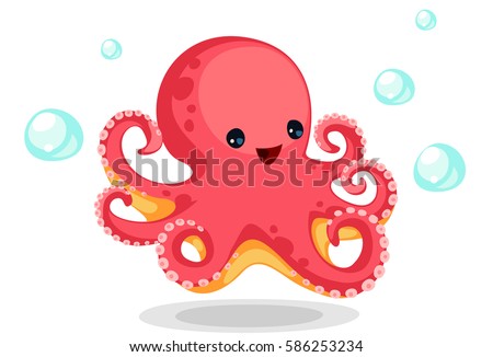 Cute Red Octopus Cartoon Stock Vector (Royalty Free) 586253234 ...