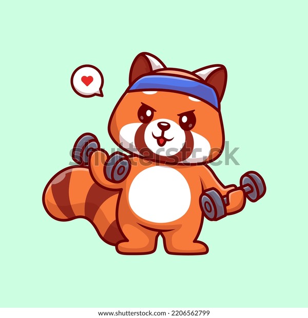 Cute Red Panda Lifting Dumbbell Gym Stock Vector (Royalty Free ...