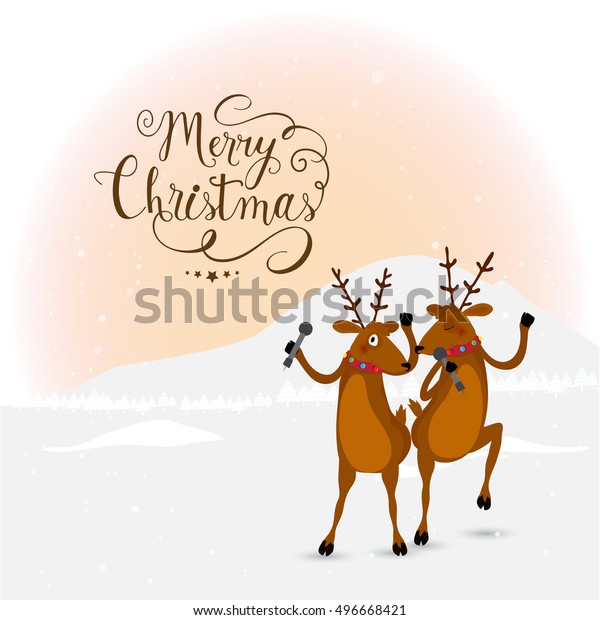 Cute Reindeer Singing Dancing On Occasion Stock Vector (Royalty Free ...