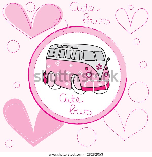 Cute Rose Bus Hearts Dots Vector Stock Vector (Royalty Free) 428282053 ...