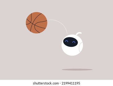 Cute Round Shaped Robot Playing Basketball Stock Vector (Royalty Free ...