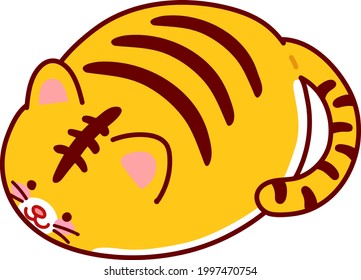 Cute Round Simple Tiger Illustration Outlined Stock Vector (Royalty ...