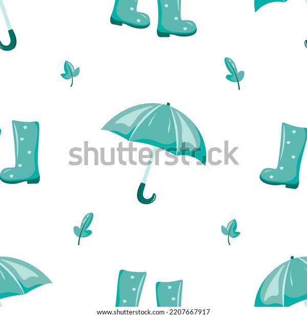 Cute Rubber Boots Umbrellas Seamless Pattern Stock Vector (Royalty Free ...